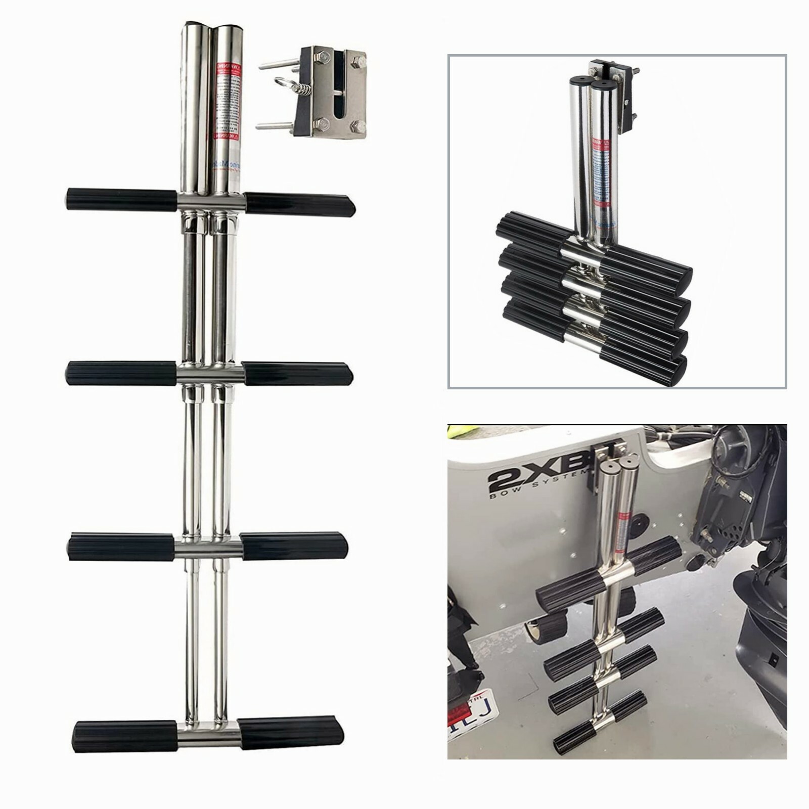 4 Steps Boat Ladder Stainless Steel Telescoping Ladder Transom Mount ...