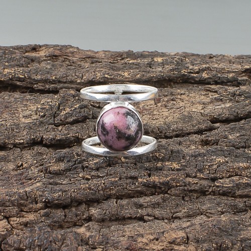 Round Black Rhodonite 925 Silver Wife Boho Statement Band Unique Ring ...