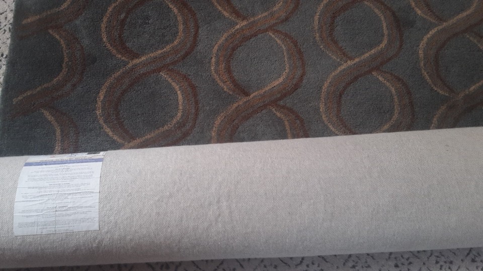 Ashley Hand-tufted Green Wool 5x8 Rug with Tannish Brown Scrolls ...