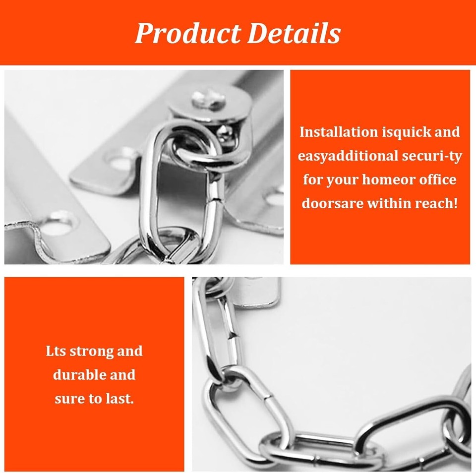 STRONG SECURITY DOOR CHAIN+SCREWS HEAVYDUTY SOLID CHROME Safety Guard ...
