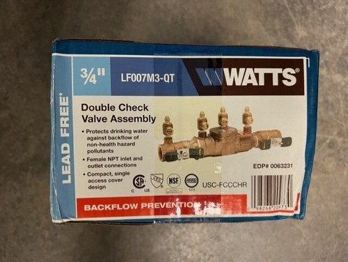 Watts 3/4" LF007M3-QT Lead Double Check Valve Backflow Preventer ...