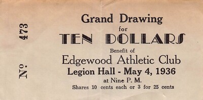 EDGEWOOD ARSENAL MARYLAND~ATHLETIC CLUB GRAND DRAWING FOR $10 TICKET ...