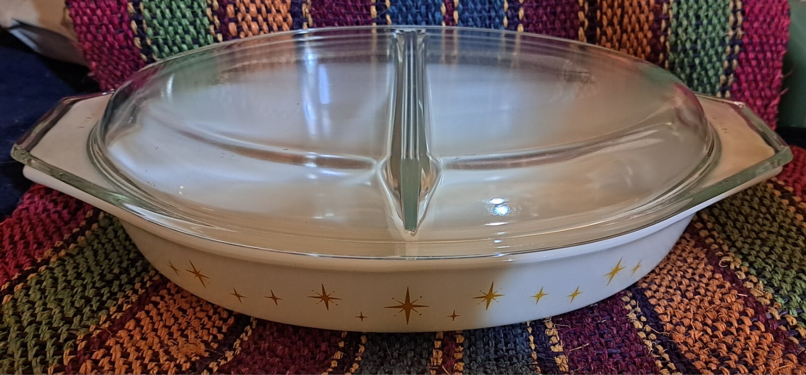 RARE Vtg PYREX Yellow Constellation Pattern 1-1/2 Qt Divided Casserole ...