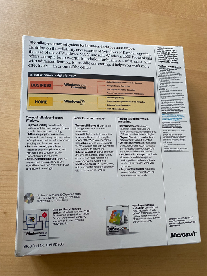 MICROSOFT WINDOWS 2000 PROFESSIONAL FULL OPERATING SYSTEM MS WIN PRO ...