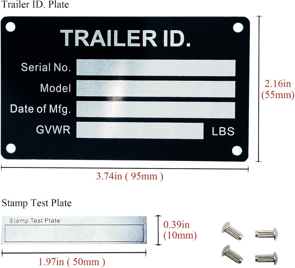 Trailer VIN ID Plate Data TAG Blank Model Identification VIN Serial ...
