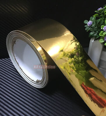2" x 120" PVC Gold Mirror Chrome Vinyl Tape Wrap Sticker Car Strips ...
