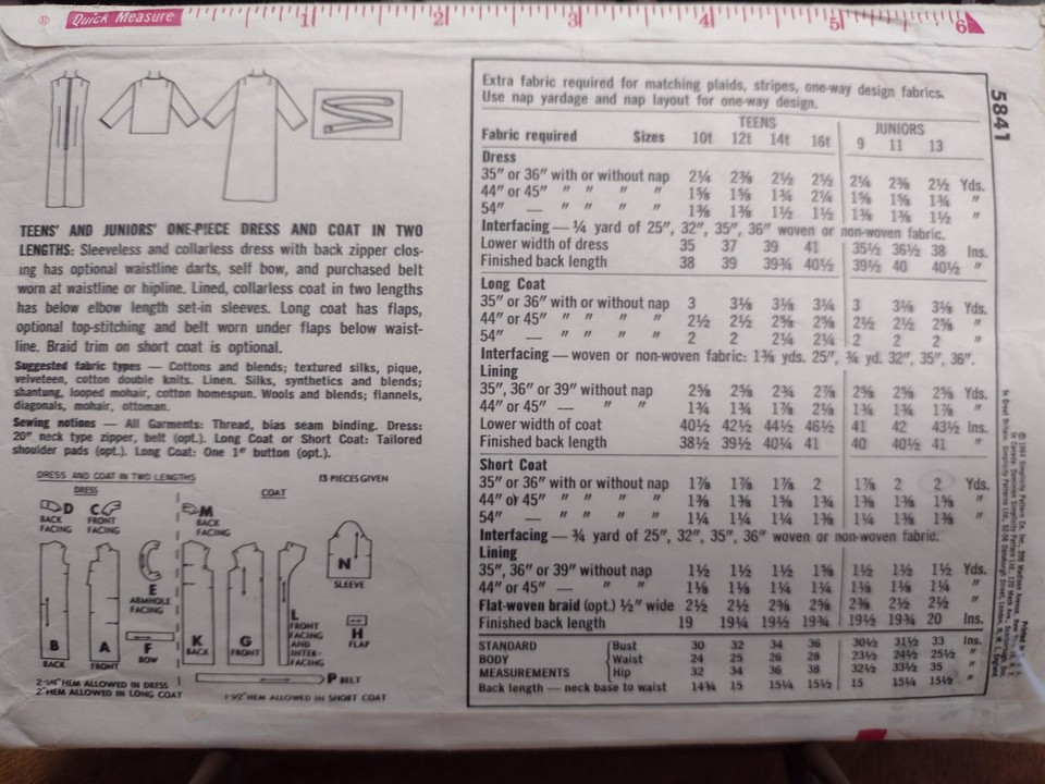 Vintage Simplicity Pattern 5841 Teens' & Juniors' One-Piece Dress ...
