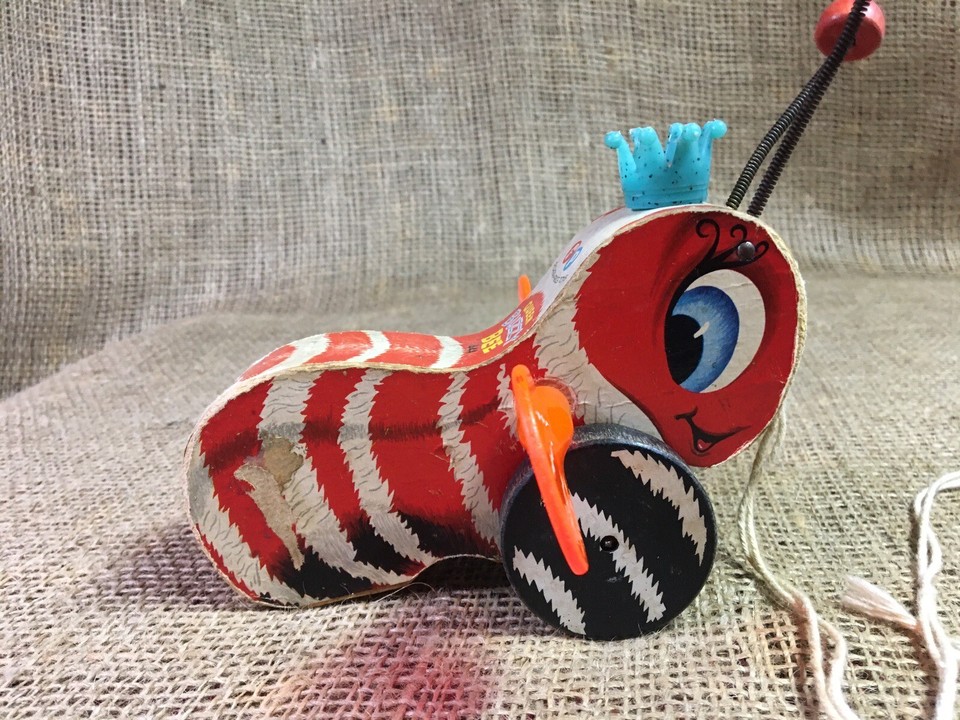 Vtg.Fisher Price”Queen Buzzy Bee”Wooden Pull Toy,1959-1962,Red Stripe ...