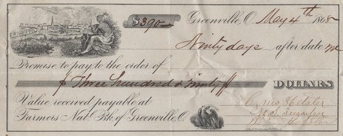 1868 Greenville, Ohio Native American Illustrated Banknote Document | eBay