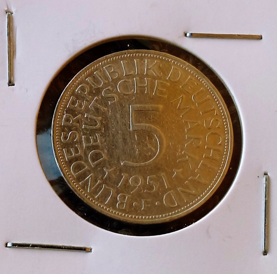 5 Mark 1951 F, Germany, Deutschland, Allemagne, Silber silver coin, 5 ...