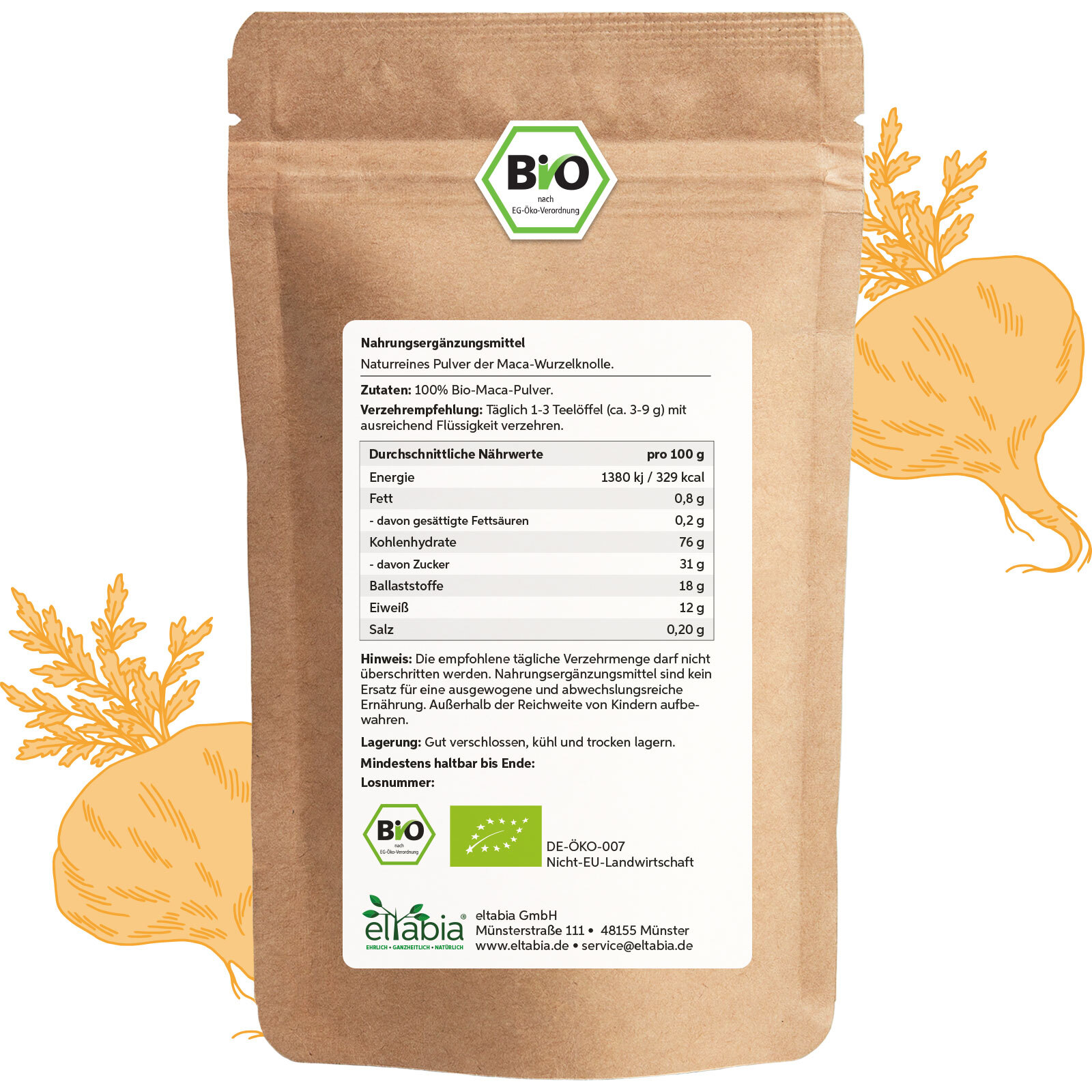 Bio Maca Pulver 1kg | Premium Macapulver Peru | Rohkost Qualität | Maka ...