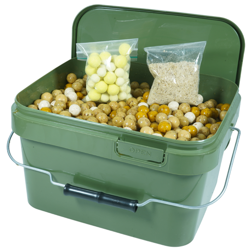 CARP FISHING 1kg GLUGGED BOILIES 5L BAIT BUCKET POP UPS BOILIE CRUMB ...