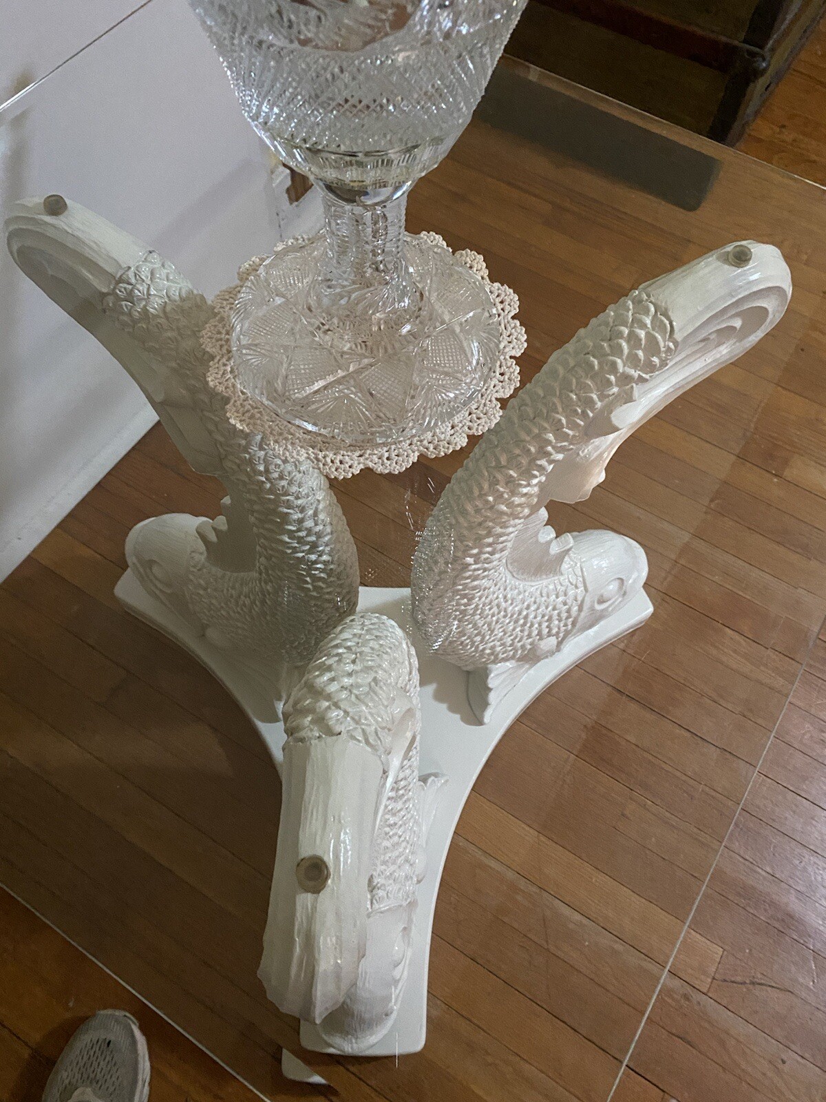 Koi Fish Console Coffee Accent Table-Glass Top-Neoclassical ...