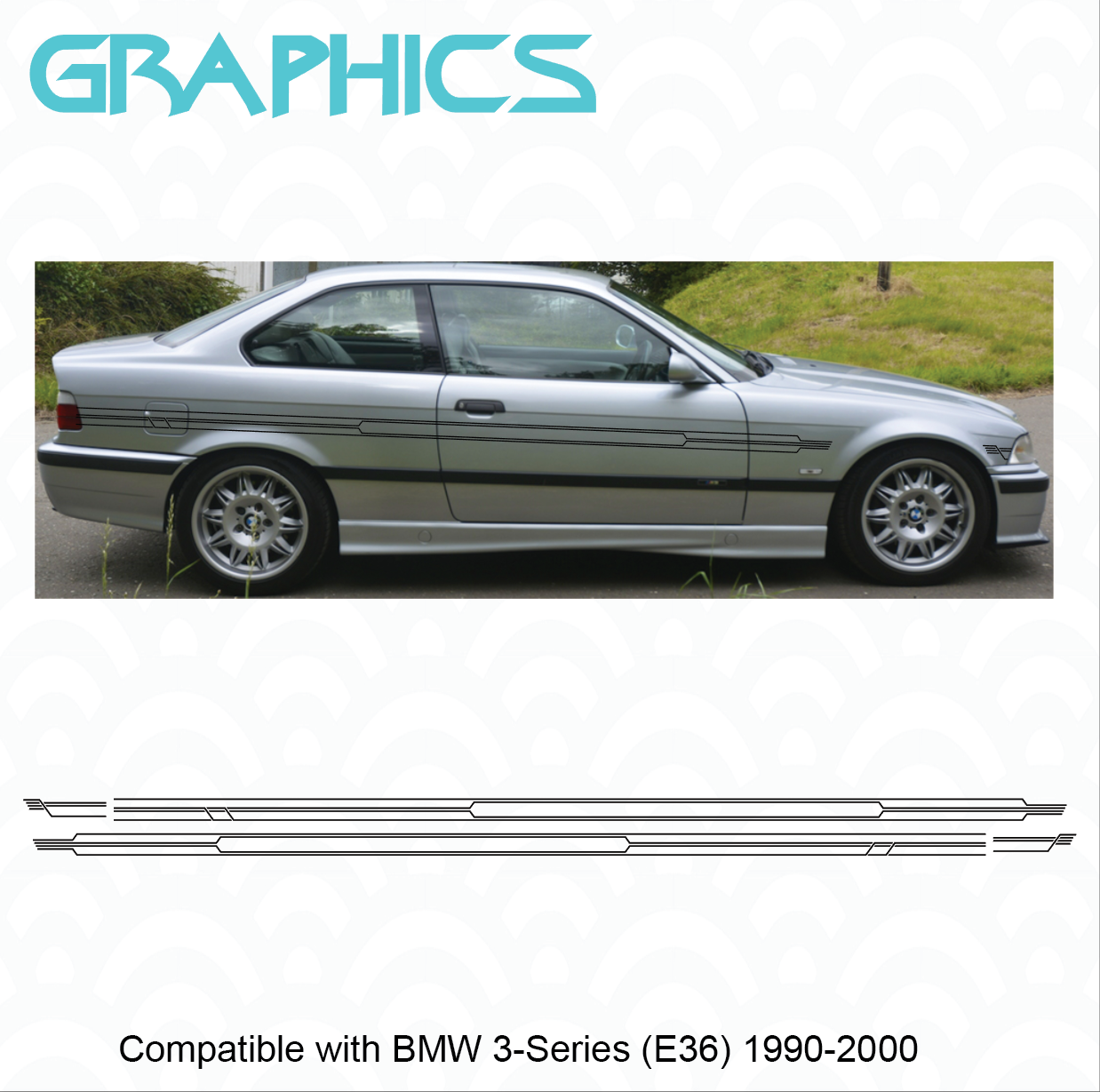 Fits BMW 3-Series E36 Side Alpina Style Pin stripes graphic decal ...
