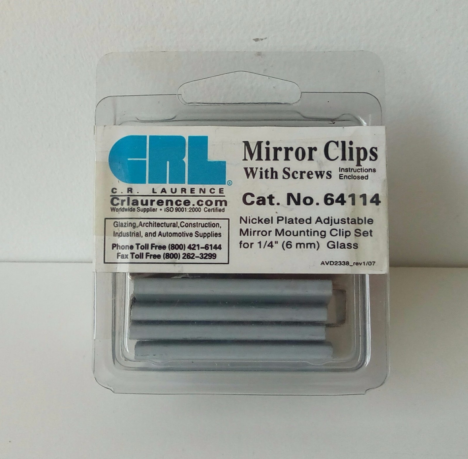 CRL Nickel Plated Adjustable Mirror Clip set for 1/4 in Straight Edge ...