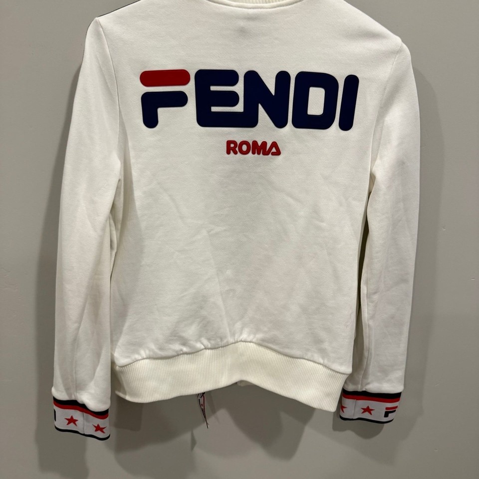 Fendi White Knit Logo Band Trim Zip-Up Track Jacket | eBay