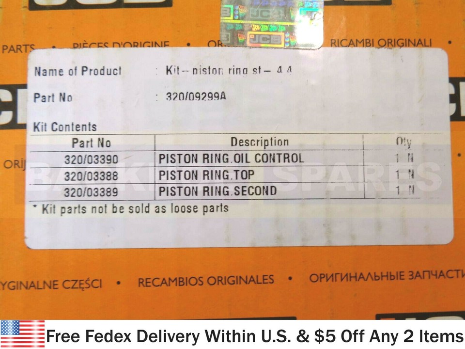 JCB PARTS - GENUINE JCB RING KIT STD. TURBO, 4 SETS (PART# 320/09299 ...