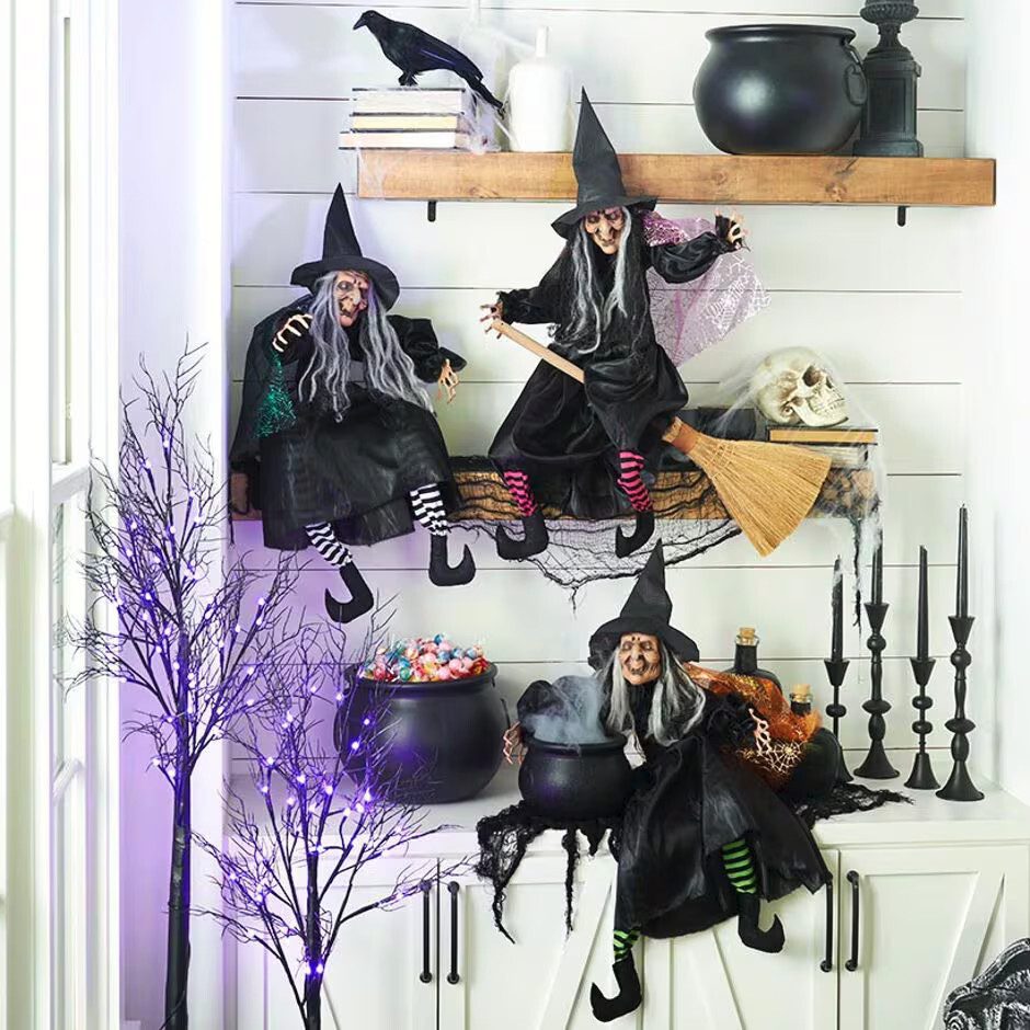 3FT Halloween Posable Wicked Witch w Spider Web Cape in GREEN, ORANGE ...
