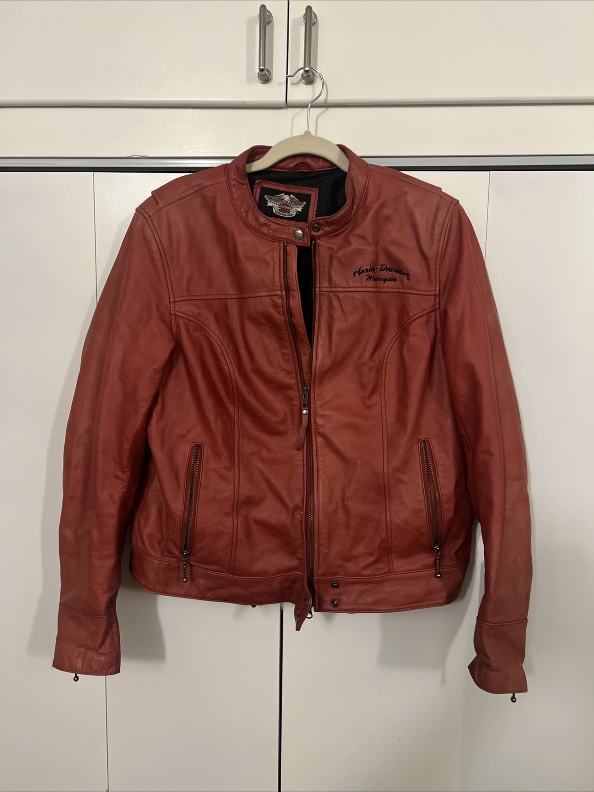 Harley Davidson Red Leather Riding Jacket Womens XL- … - Gem