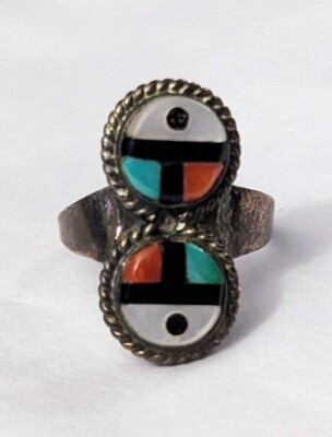 REDUCED! VINTAGE ZUNI SUN FACE MULTI-STONE SILVER RING Size 4 | eBay