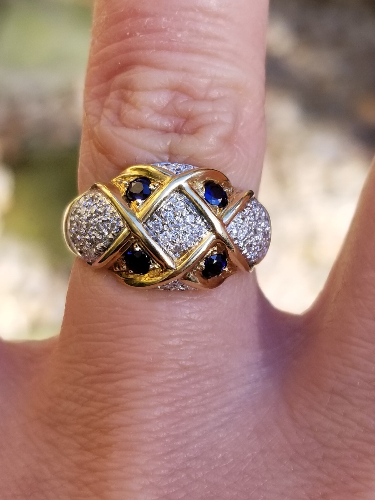 Vintage Pave Royal Blue Sapphire Diamond 14k yellow g… - Gem