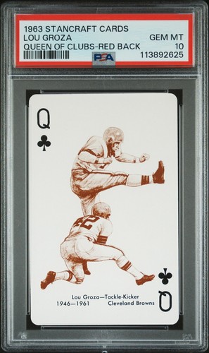 1963 STANCRAFT PLAYING CARDS QUEEN OF CLUBS-RED BACK LOU GROZA PSA 10 ...