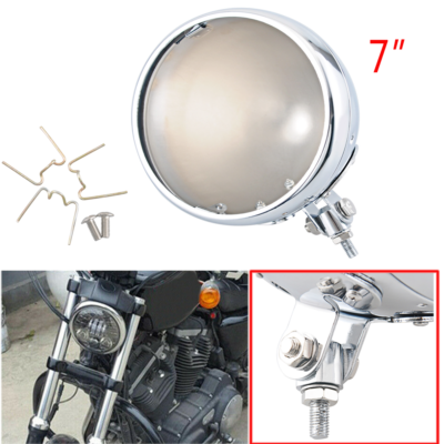 7" Motorcycle Headlight Chrome Housing Headlamp Light Bulb Bucket Fit ...