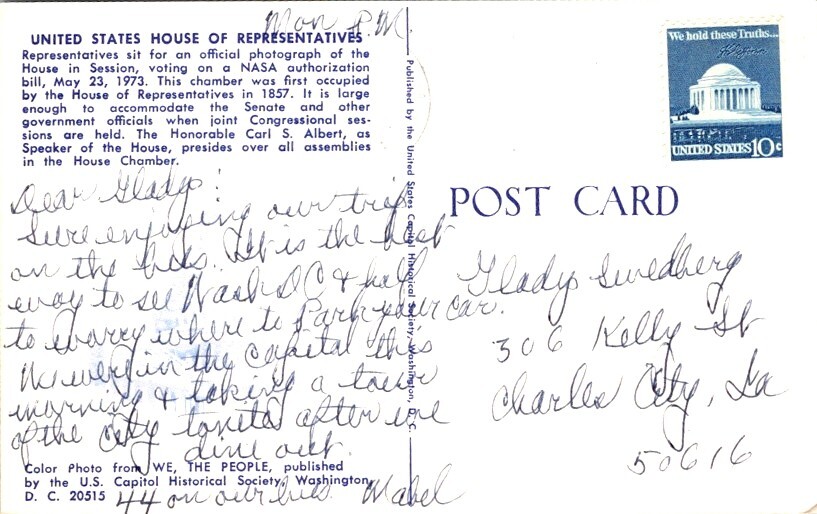 Postcard United States House Representatives NASA Authorization Bill ...