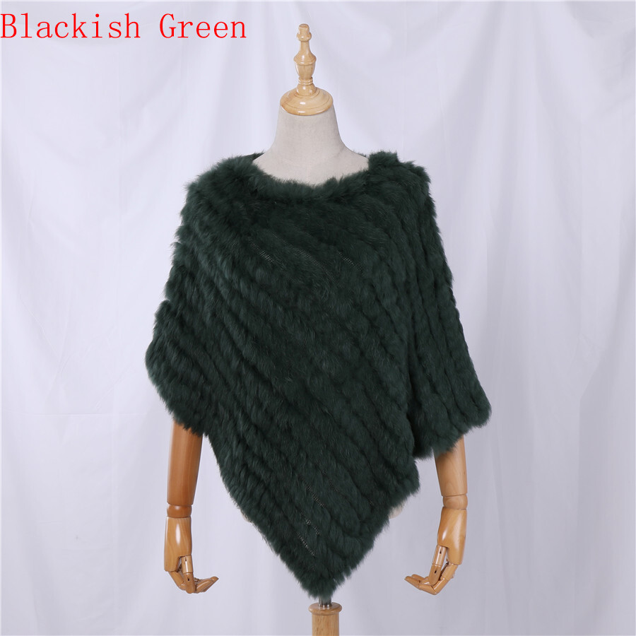 Lady Real Rabbit Fur Poncho Women Fashion Knitted Shawl Natural Fur Top ...