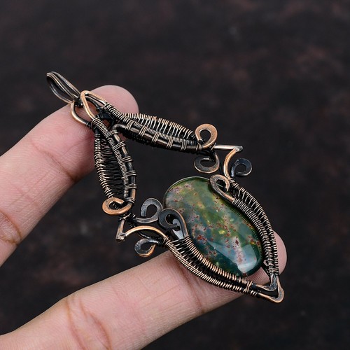 Copper Oval March Birth Bloodstone Stone Birthday Wire Wrapped Pendant ...
