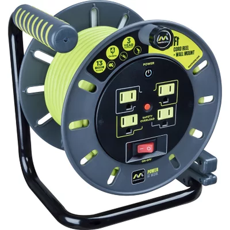 Masterplug 50ft Extension Cord Reel with 4 Sockets & Wall Mount - 13A ...