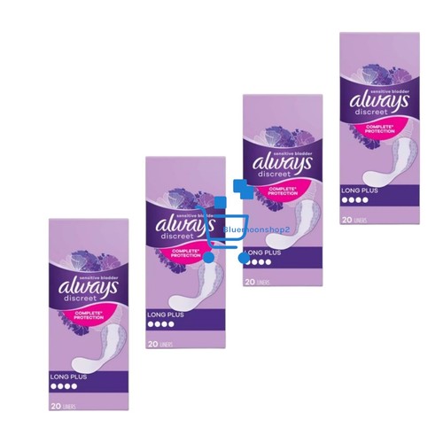 4 Packs of 20’s Always Discreet Complete Protection Long Plus Liners 80 ...