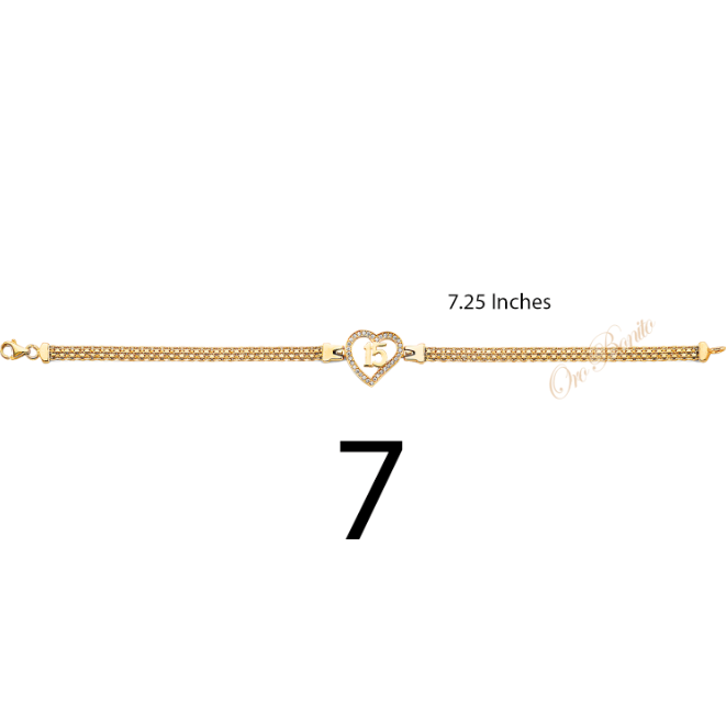 14k Yellow Tri Color Gold Heart Bracelet Esclava Eslabon Oro 15 Años ...