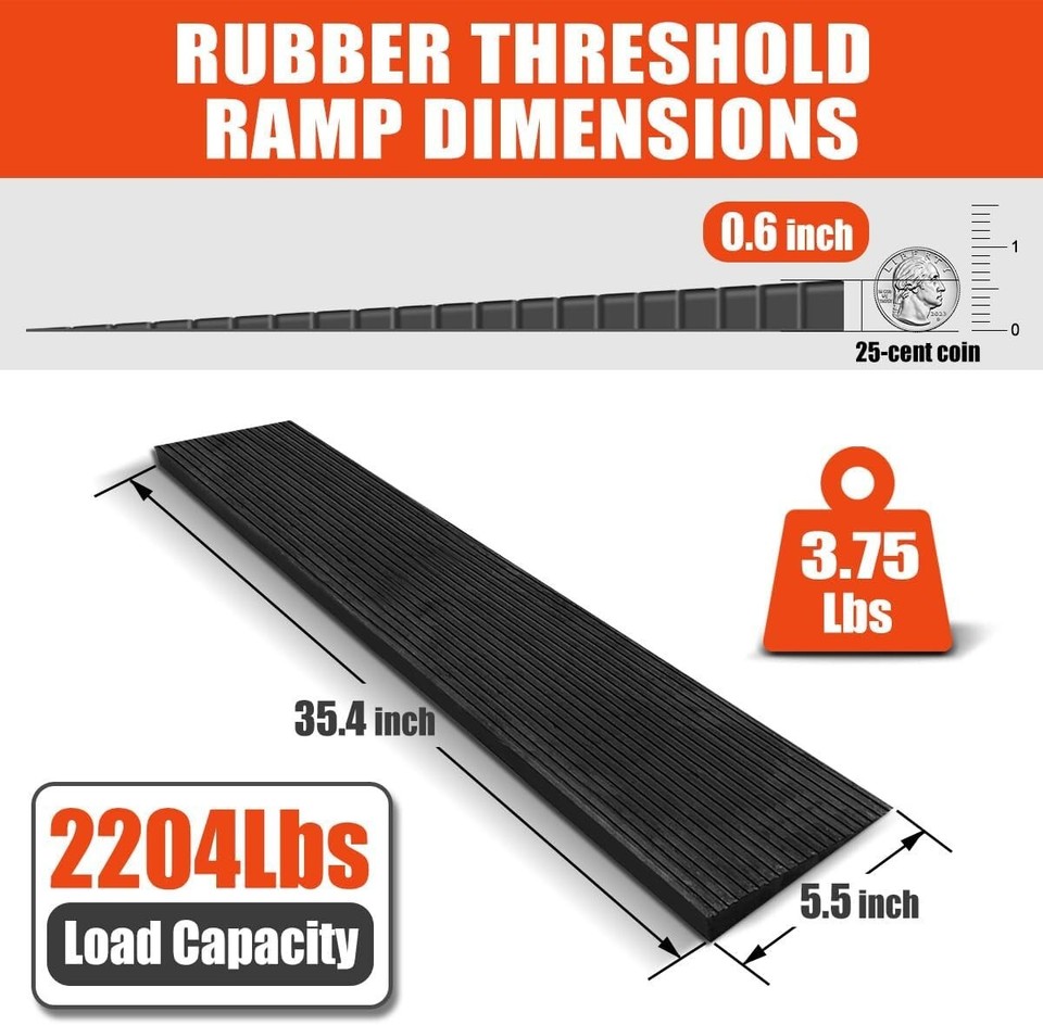 Threshold Ramps for Doorways, 0.6" Rise Rubber Door Threshold Ramp Self ...