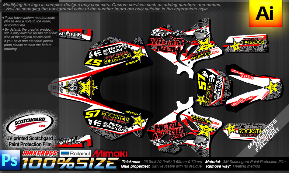 YAMAHA YZ125 YZ250 2002 2003 2004 2008 2014 MAXCROSS GRAPHICS FULL KIT ...