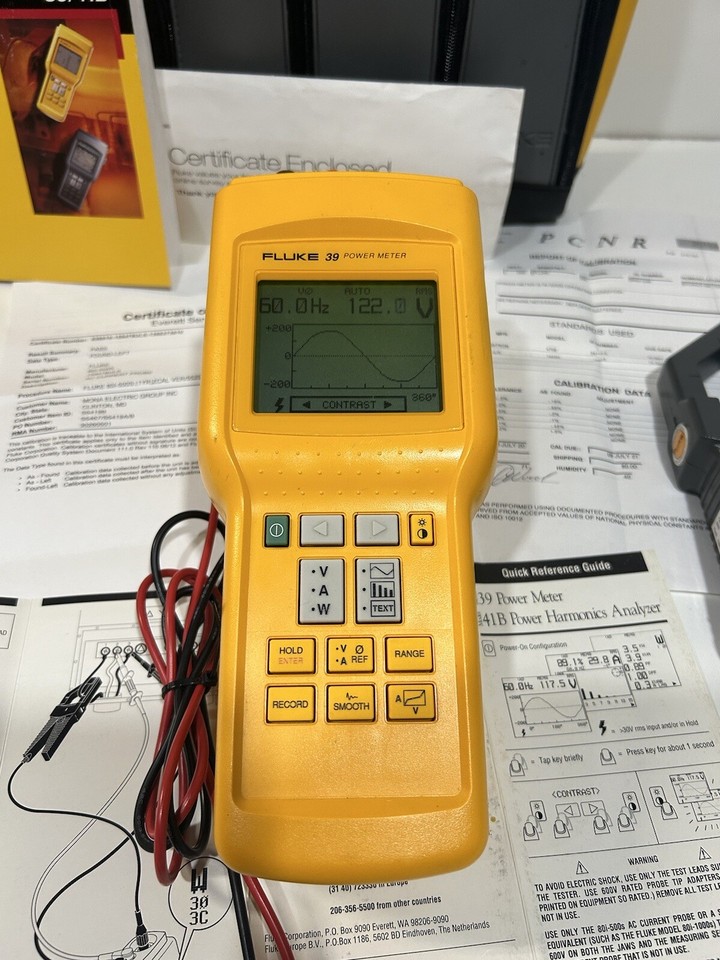 Fluke 39 HandHeld Power Harmonics Analyzer W/Case,Probes,Clamp,Manual ...