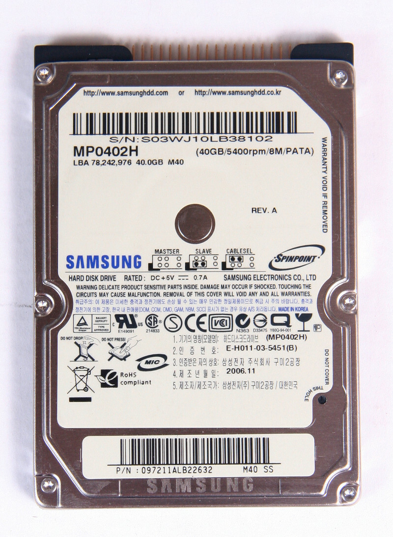 Samsung MP0402H 40GB 5400RPM 2.5" IDE ATA/100 Laptop Hard Drive | eBay