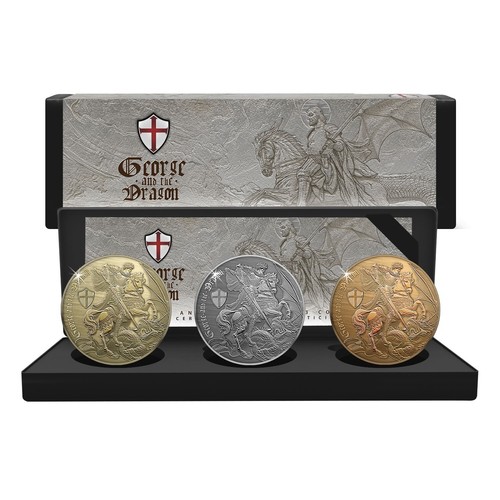 St George and the Dragon 2025 Coin Box Set Gold Silver Bronze Limited ...