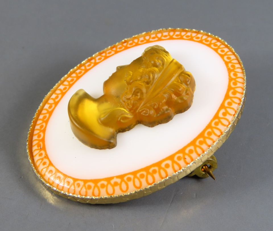 VTG West Germany WHITE GLASS & AMBER CAMEO LADY Hand Painted ORANGE ...