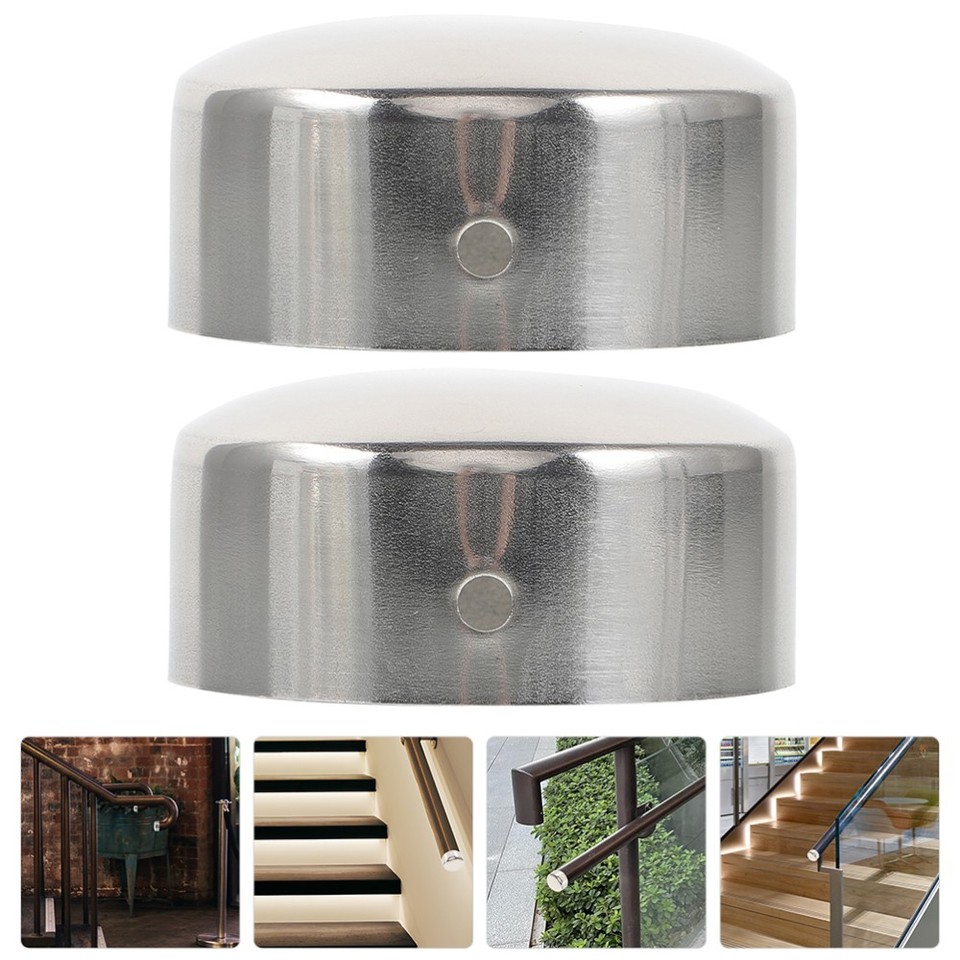 2pcs Handrail End Caps Handrail Round End Caps Stainless Steel Plugs ...