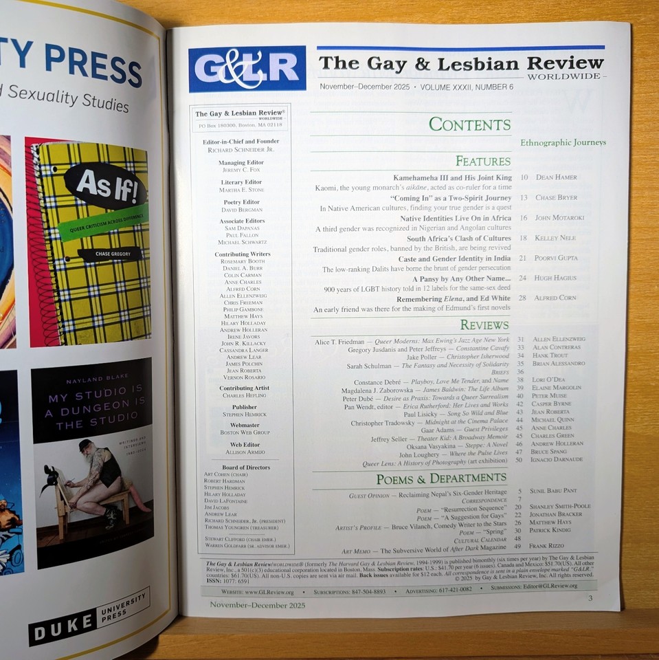 Gay & Lesbian Review Magazine Nov-Dec 2025 Ethnographic Journeys NO ...