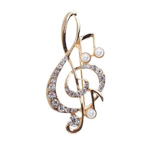 Pearl Music Note Brooch Pins Shiny Clear Rhinestone Crystal Note Brooch ...