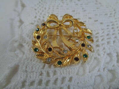 Vintage EISENBERG ICE Christmas WREATH Rhinestone BROOCH Pin | eBay