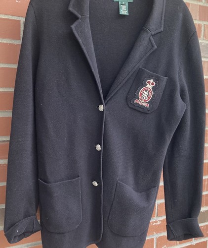 Ralph Lauren LRL Cotton Knit Black Silver Crest Insignia Blazer Jacket ...