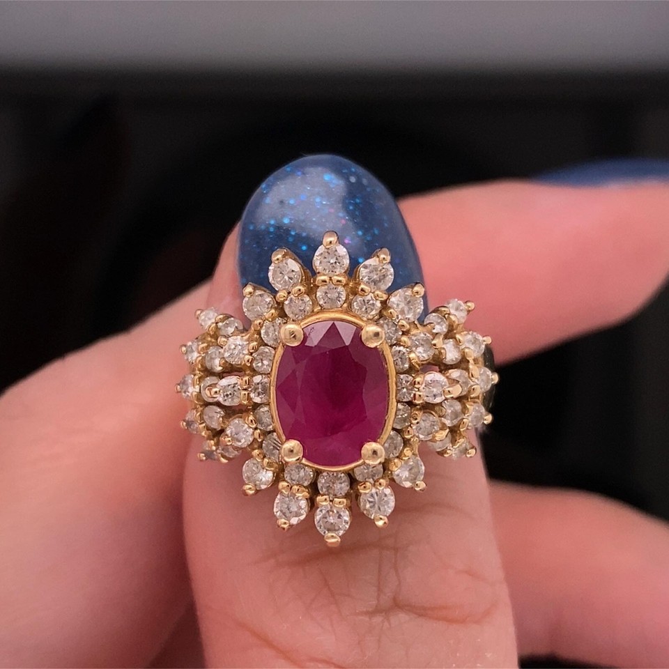 Effy 14K Yellow Gold 2.40Ctw Diamond & Ruby Flower Ring $3500 Retail | eBay