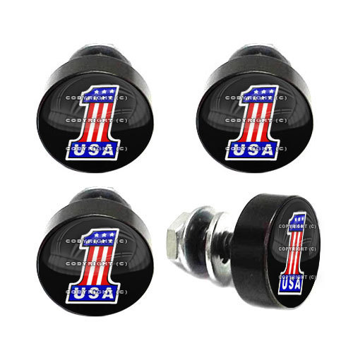 4 Black Billet USA #1 License Plate Frame Bolts Motorcycle Custom Tag ...