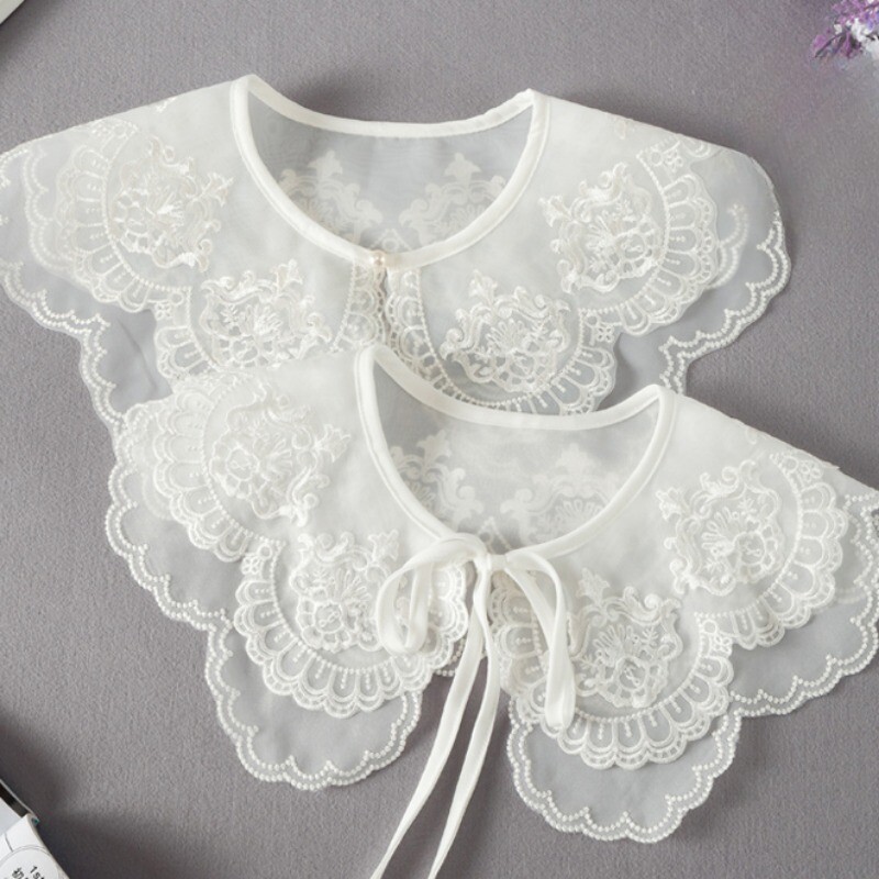 1X Double Organza False Collar Floral Embroidered Faux Neck Applique ...