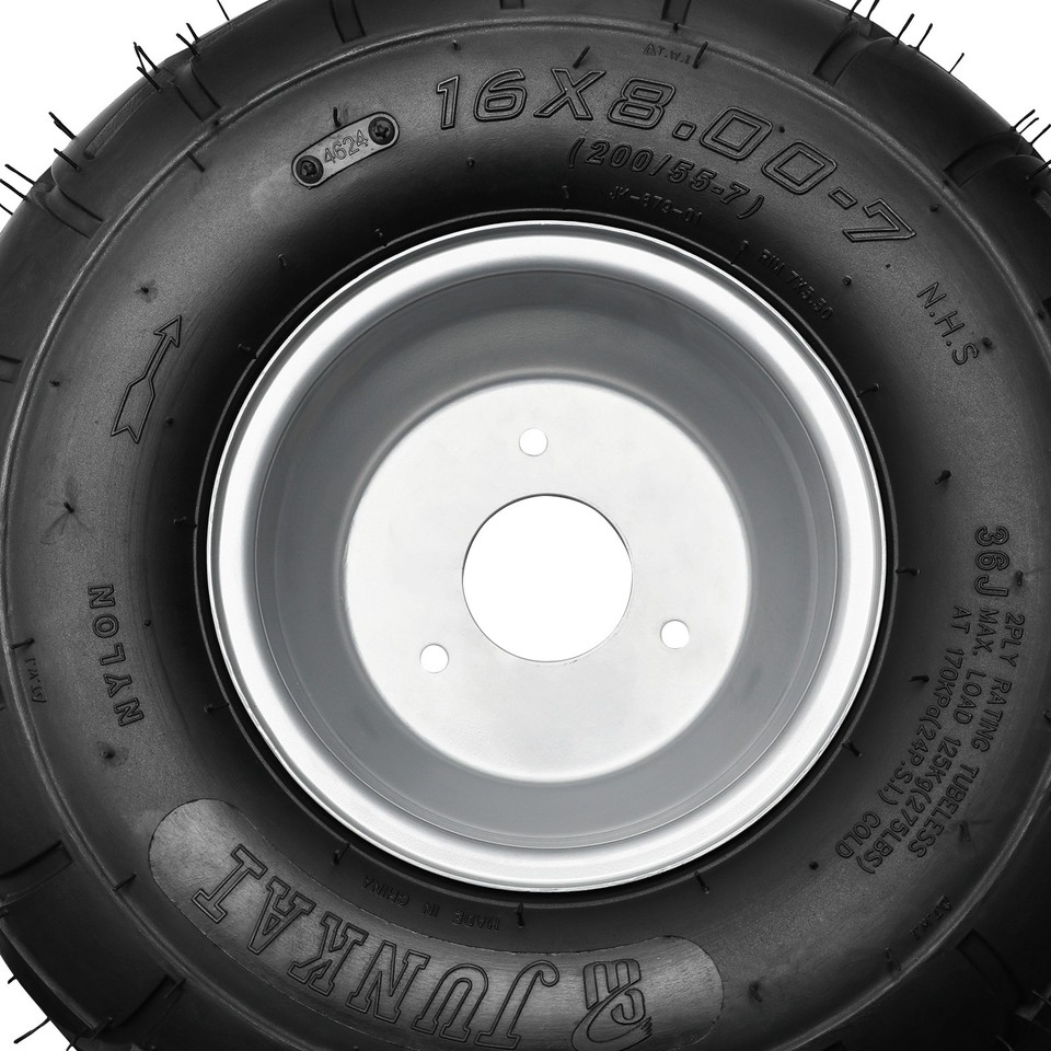 4 pack 16x8-7 Wheel Road Tire Rim 3 Bolt ATV Quad Buggy Lawn Mower Go ...