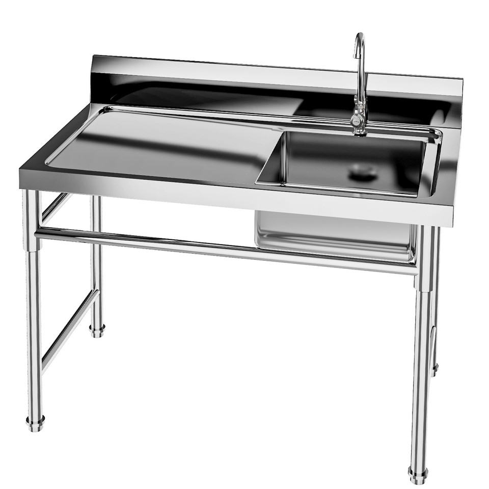 Commercial Kitchen Sink Prep Table w/ Faucet Stainless Steel Single ...