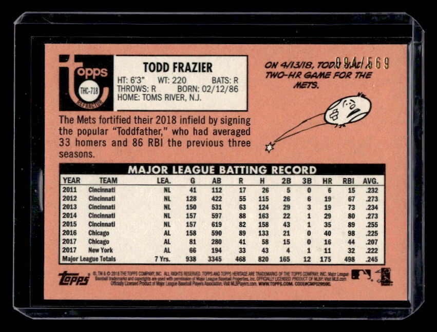 2018 Topps Heritage Todd Frazier Chrome Refractor #THC-718 | eBay